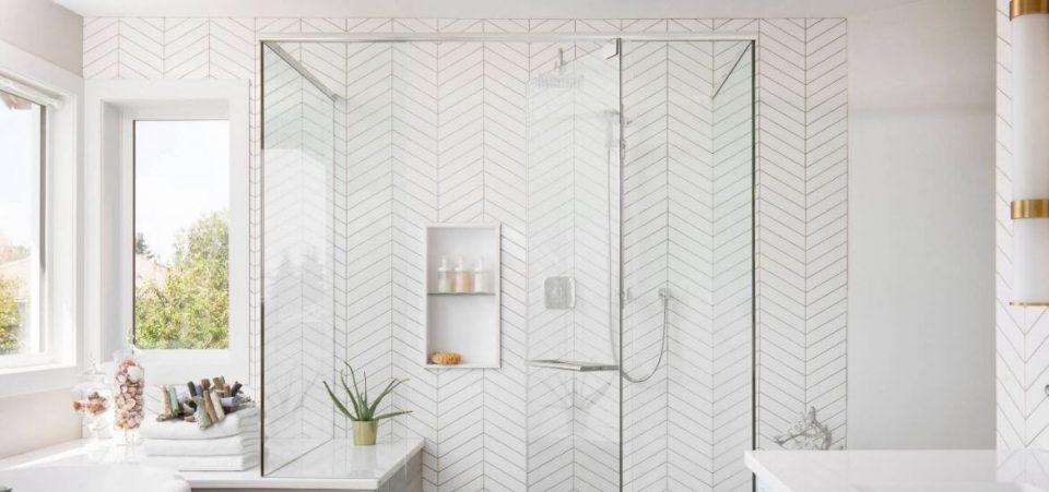 chevron-tile-pattern-wall-in-bathroom - Living Letter Home